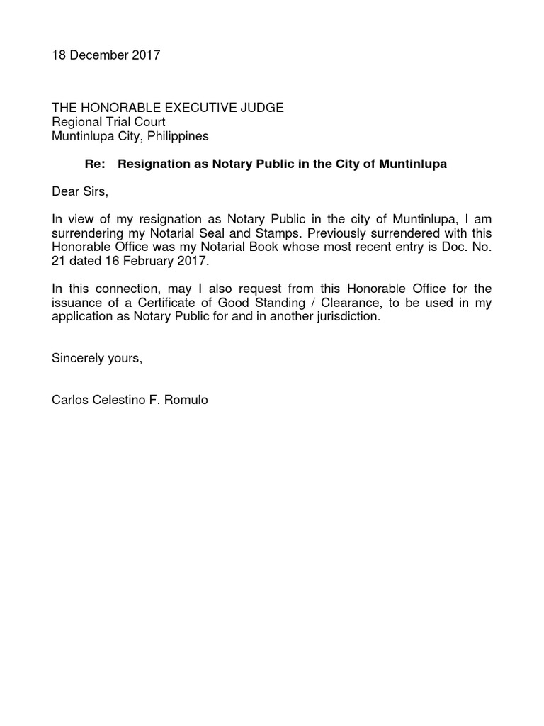 Resignation As Notary Public | PDF