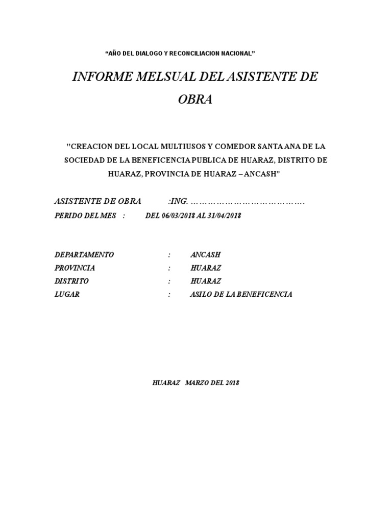 Informe de Asistente de Obra | PDF | Hormigón | Acero