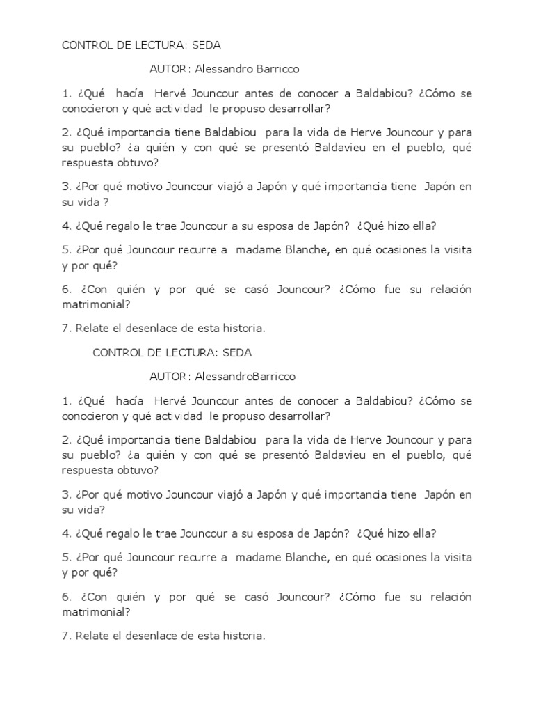 Control de Lectura Seda | PDF