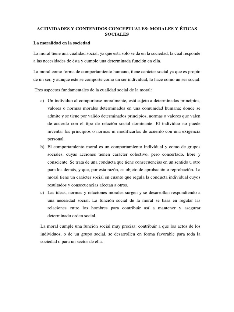 La Importancia de La Moral y La Ética para El Hombre y La Sociedad | PDF | Moralidad ...