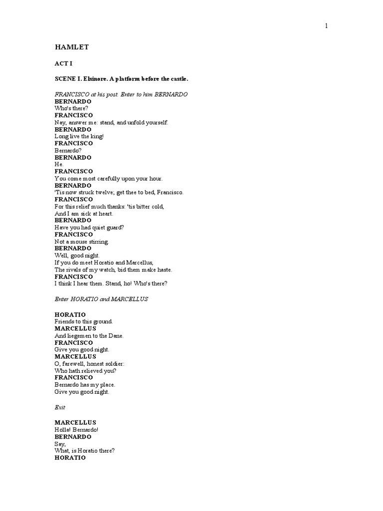 Hamlet: Act I SCENE I. Elsinore. A Platform Before The Castle | PDF ...