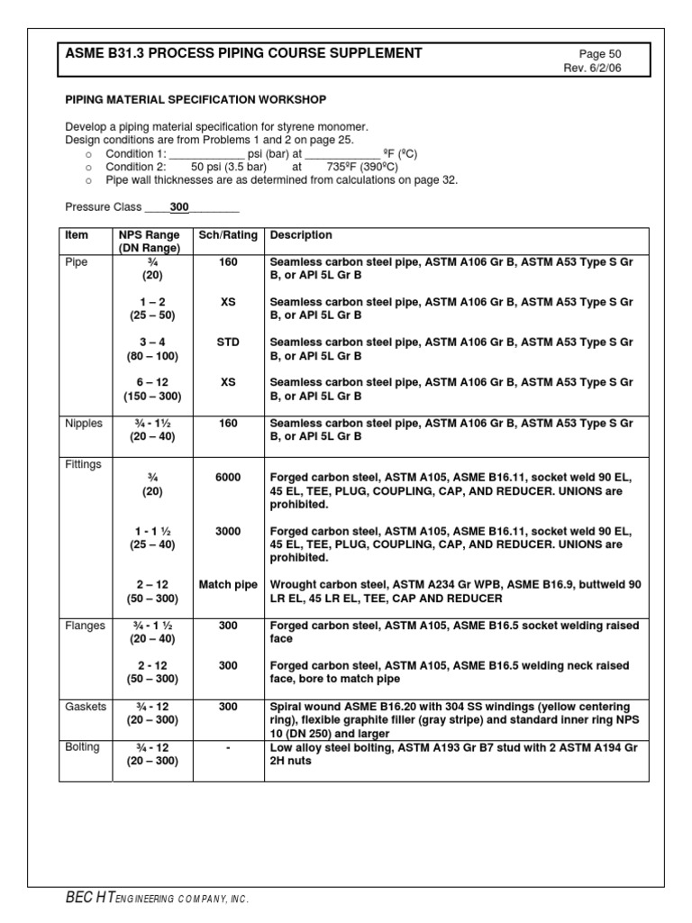 Asme B31.3 Process Piping Course Supplement: Becht | PDF | Pipe (Fluid ...