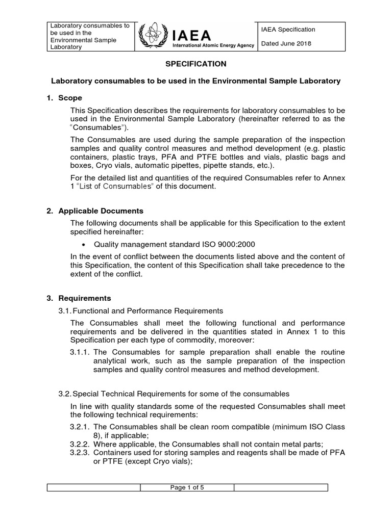 4 - Lab Consumables Specification 20180604 | PDF | Specification ...