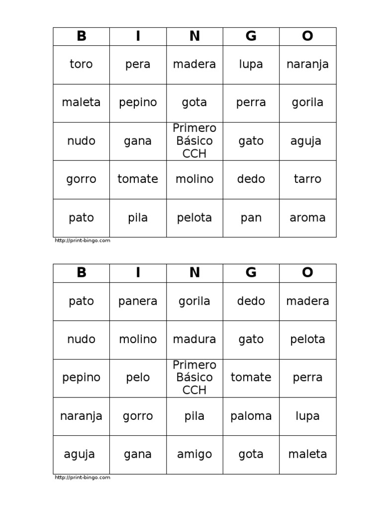 Bingo de Palabras para Imprimir Gratis | PDF | Ocio