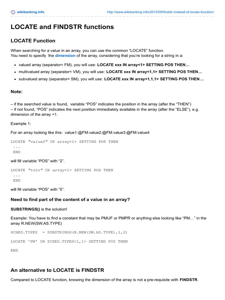 Wikibanking - info-LOCATE and FINDSTR Functions | PDF