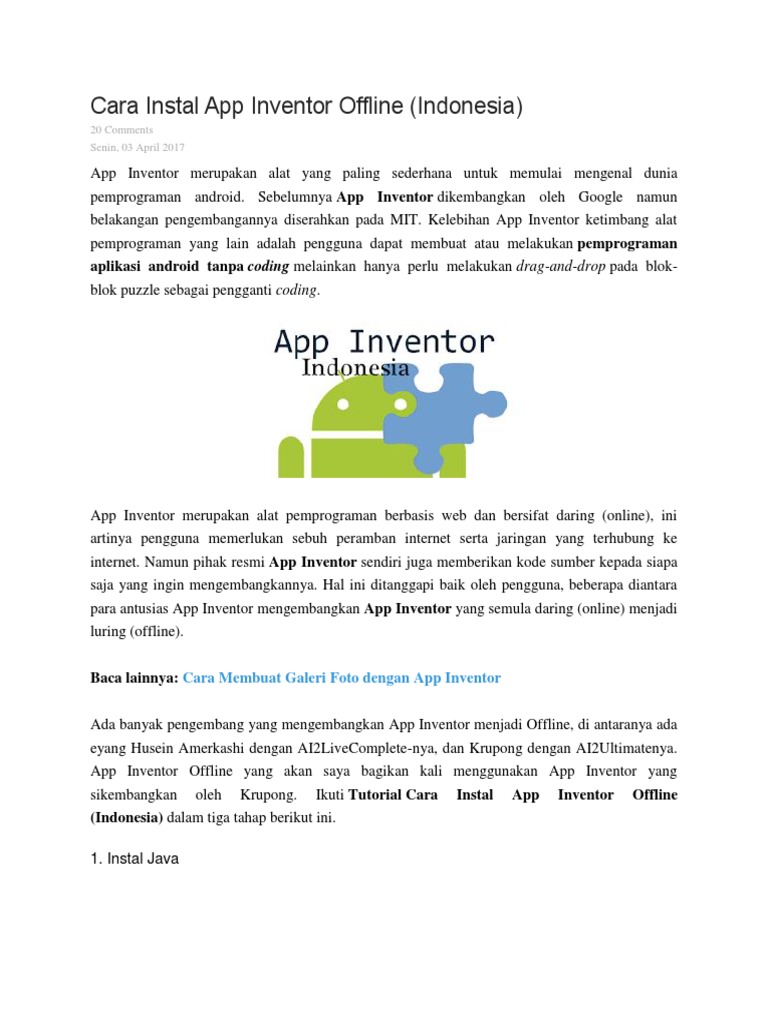 Instalasi App Inventor Offline Indonesia | PDF