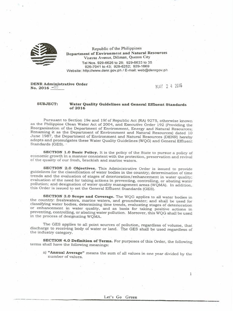 DAO 2016-08 WQG and GES PDF | PDF
