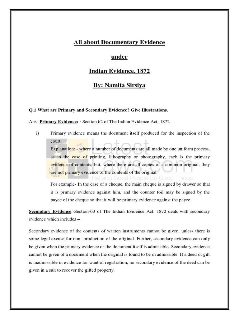 All About Documentary Evidence Under Indian Evidence Act, 1872 by ...