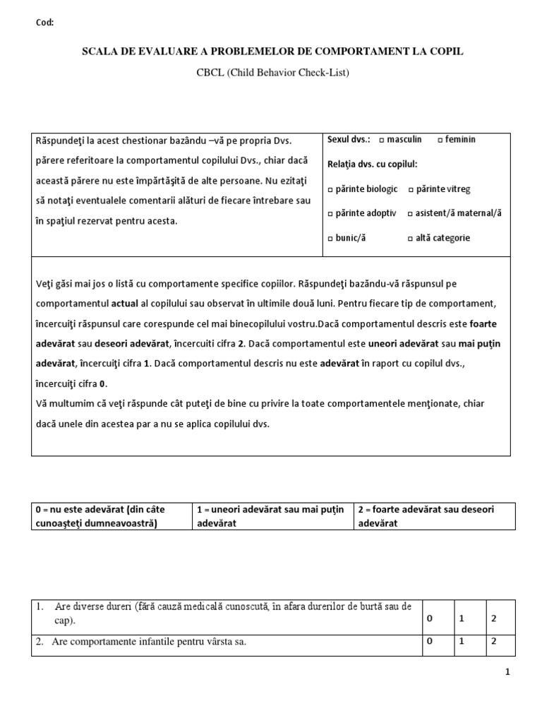 CBCL (Child Behavior Check-List) | PDF