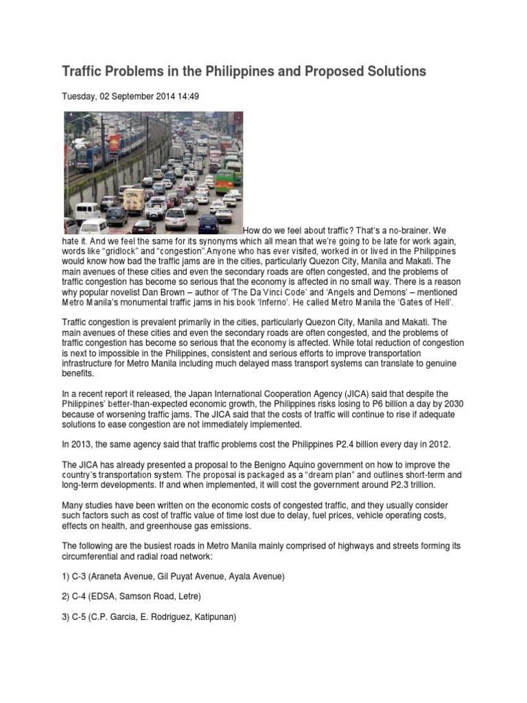 Traffic Problems in The Philippines and Proposed Solutions | PDF ...