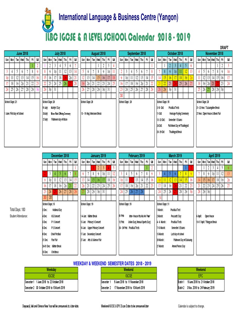 2018-2019 School Calendar (YGN) | PDF | Academic Term | Schools