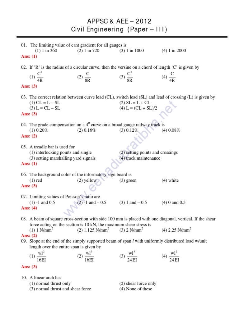 APPSC & AEE - 2012 Civil Engineering (Paper - III) | PDF | Lime ...