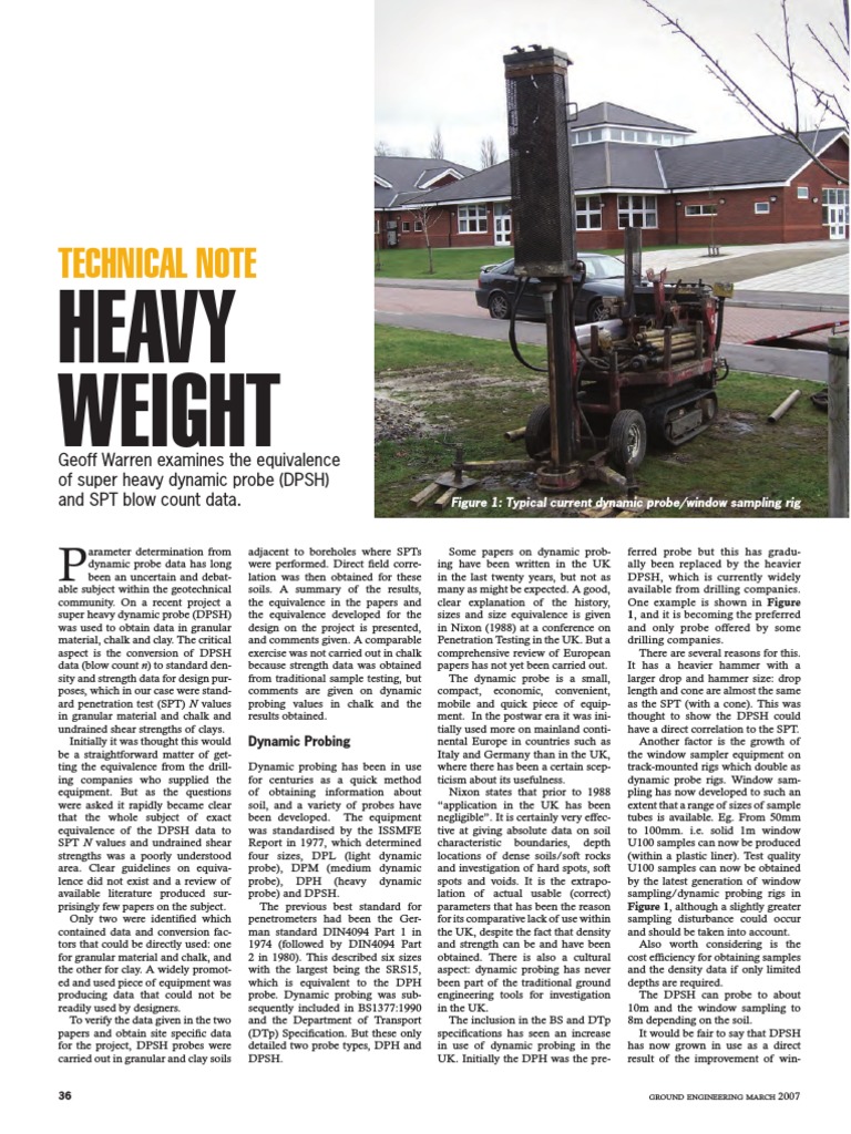Equivalence DPSH (B) and SPT - 2007 | PDF | Drilling Rig | Geotechnical ...