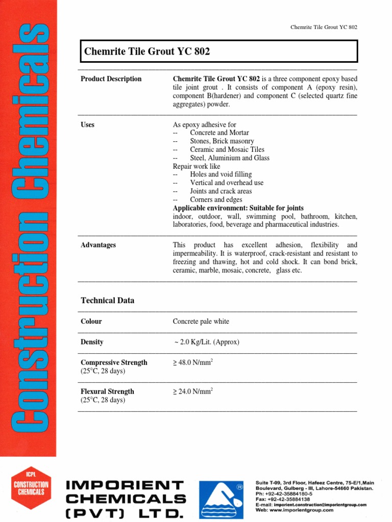 Chemrite Tile Grout YC 802 | PDF | Tile | Concrete