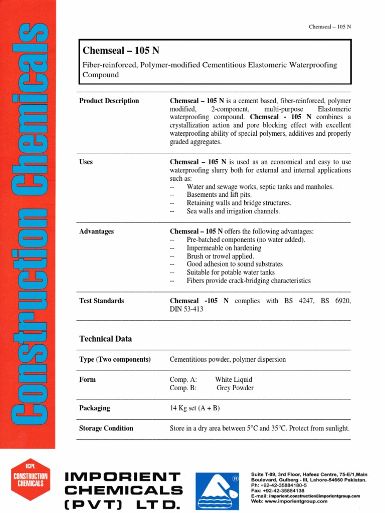 Chemseal 105 N PDF | PDF | Concrete | Materials