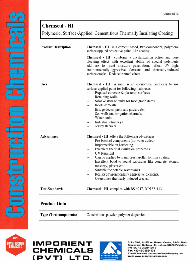 Chemseal HI PDF | PDF | Paint | Plaster