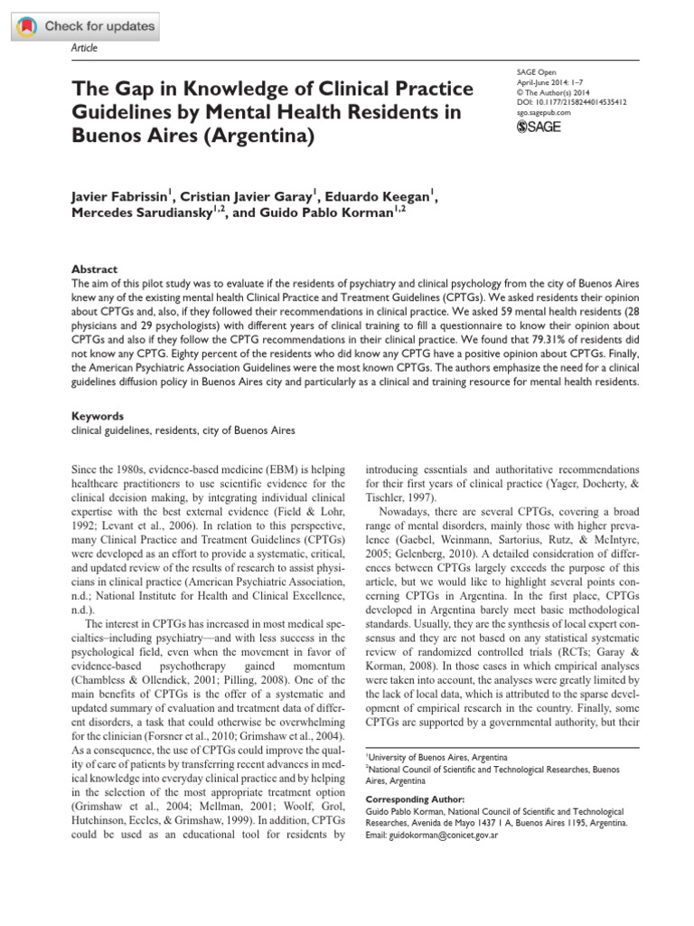 The Gap in Knowledge of Clinical Practice Guidelines by Mental Health ...