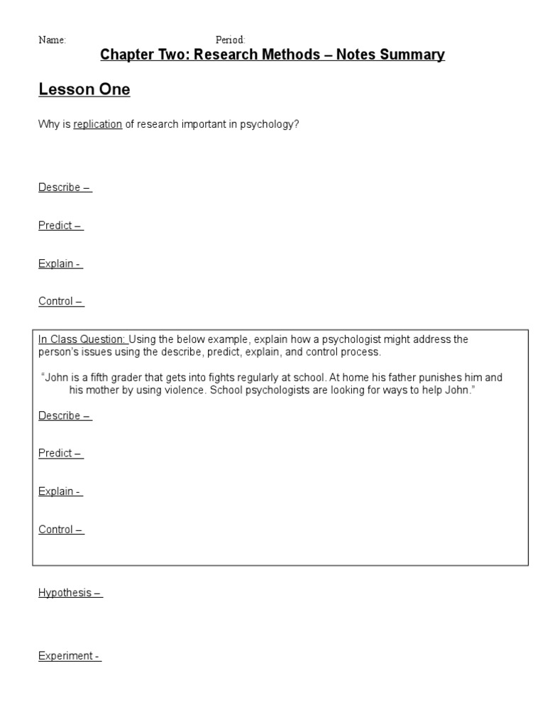Lesson One: Chapter Two: Research Methods - Notes Summary | PDF | Level ...