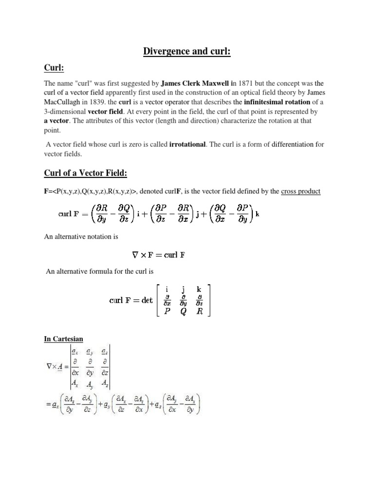Divergence And Curl Pdf Divergence Euclidean Vector