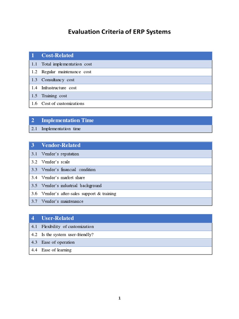 Evaluation Criteria of ERP Systems | PDF | Data Warehouse | Enterprise ...