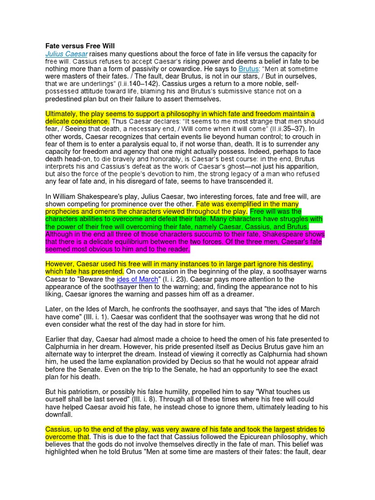 Notes For JC Fate Versus Free Will | PDF | Marcus Junius Brutus The ...