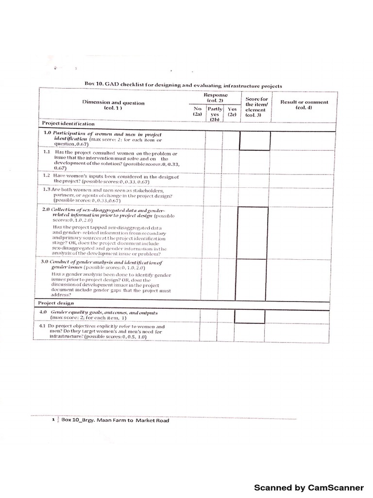 GAD Checklist For Designing and Evaluating Infrastructure Projects | PDF