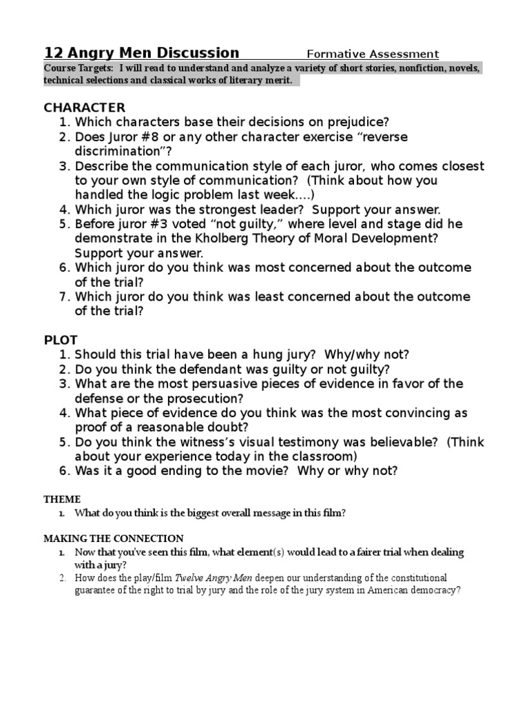 Discussion Questions for 12 Angry Men | PDF | Career & Growth