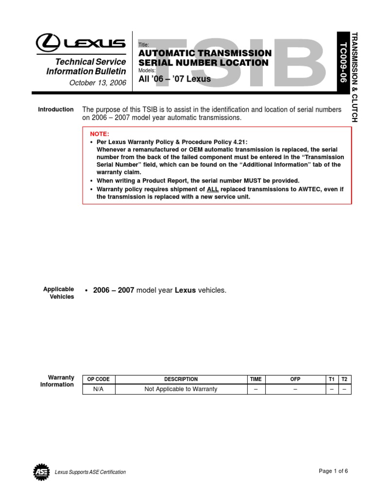 Automatic Transmission Serial Number Locations and Identification ...