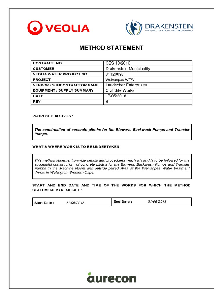 Concrete Plinth Construction Method Statement | PDF | Concrete ...
