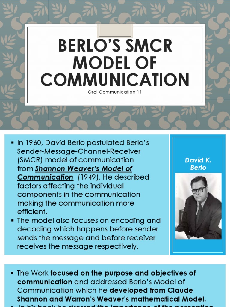 Berlo's SMCR Model Overview | PDF | Communication | Behavioural Sciences