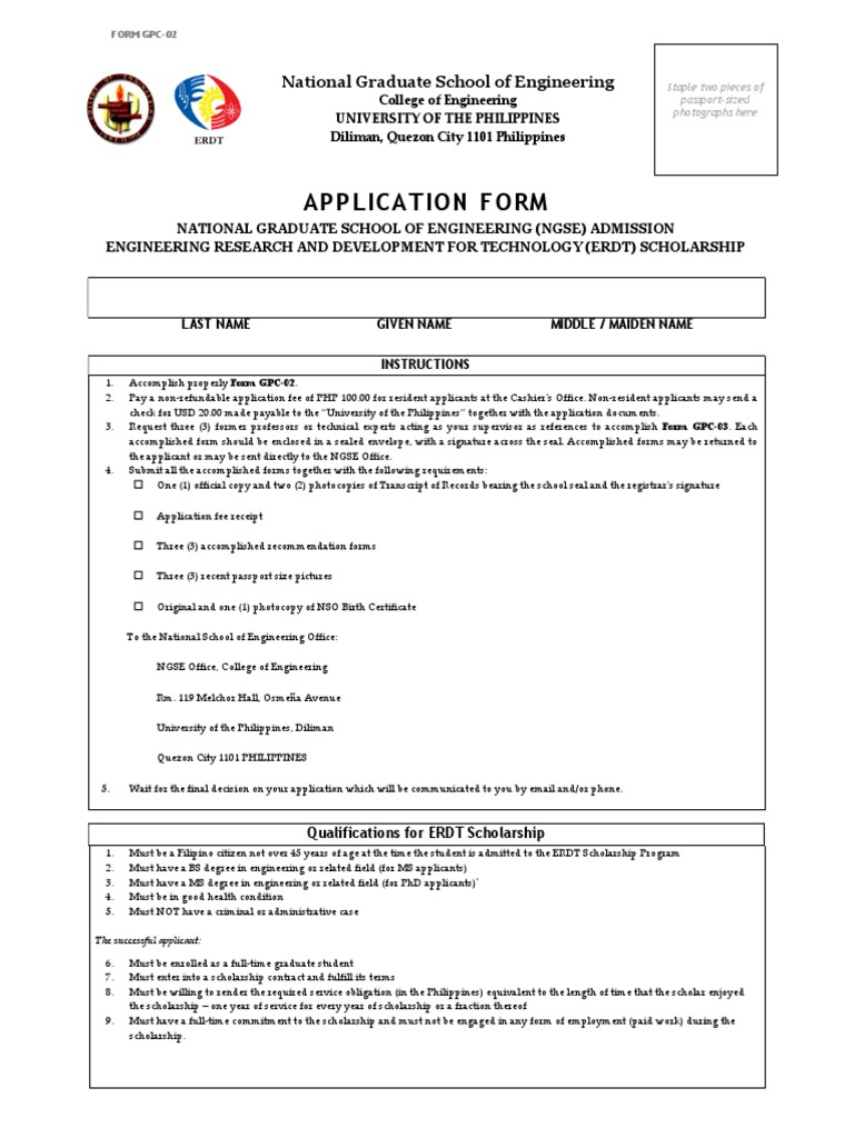 Application Form NGSE and ERDT | PDF | Graduate School | Postgraduate ...