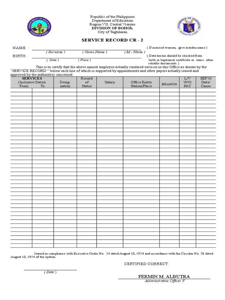 Service Record Form | PDF