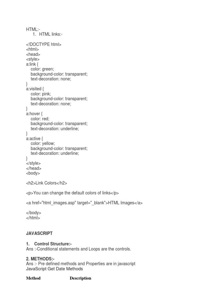 Javascript Get Date Methods: Method Description | PDF | Websites ...