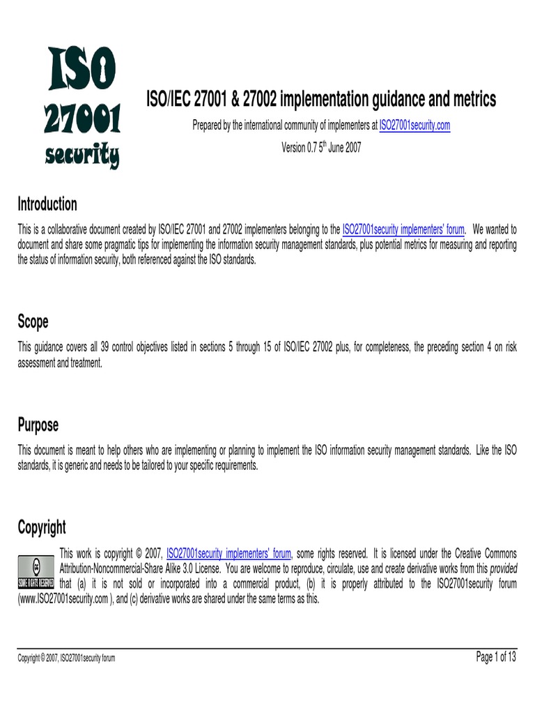 ISO 27001 Metrics and Implementation Guide PDF | PDF | Information ...
