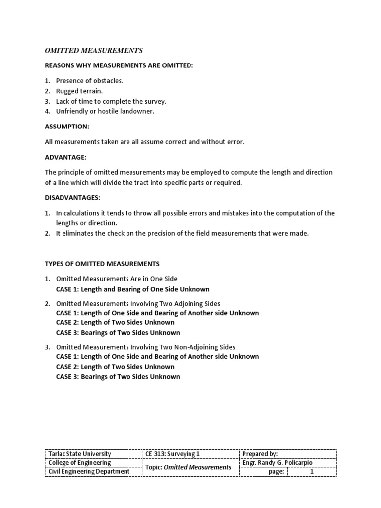 Omitted Measurements Finalrevision | PDF | Surveying | Measurement
