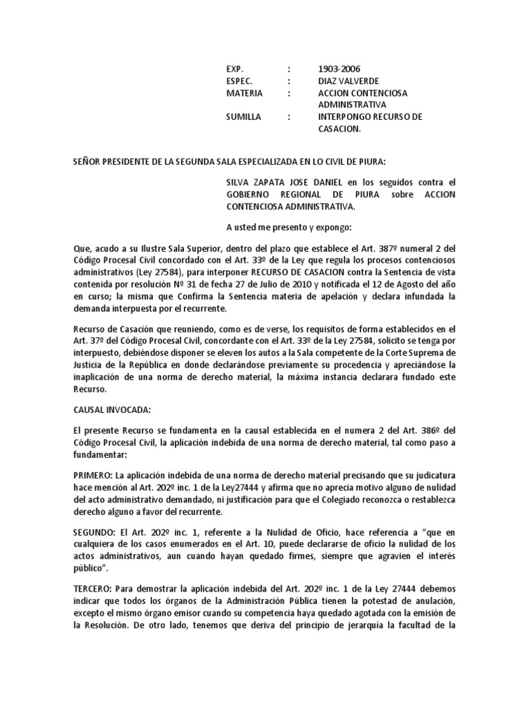 Modelo de Recurso Casacion | PDF | Apelación | Ley procesal