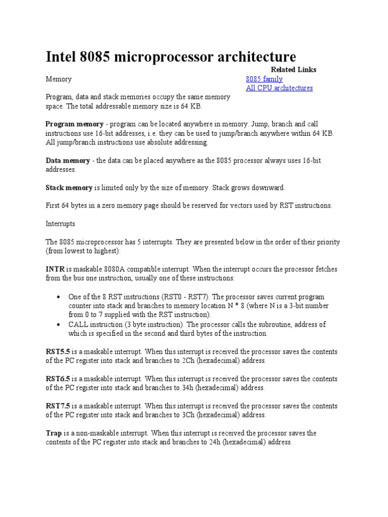 Intel 8085 Microprocessor Architecture | Download Free PDF | Central Processing Unit | Intel