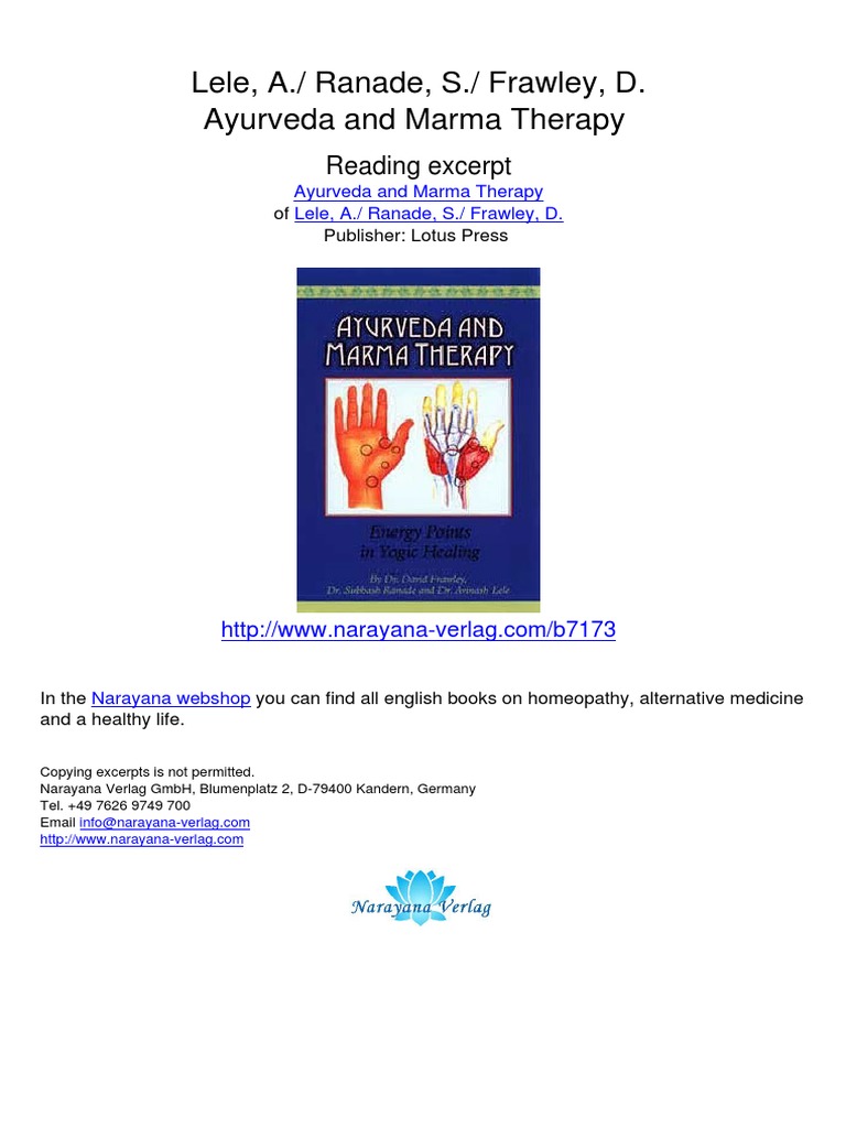 Ayurveda and Marma Therapy Avinash Lele Ranade S Nordwig H David Frawley.07173 2energy Points in ...