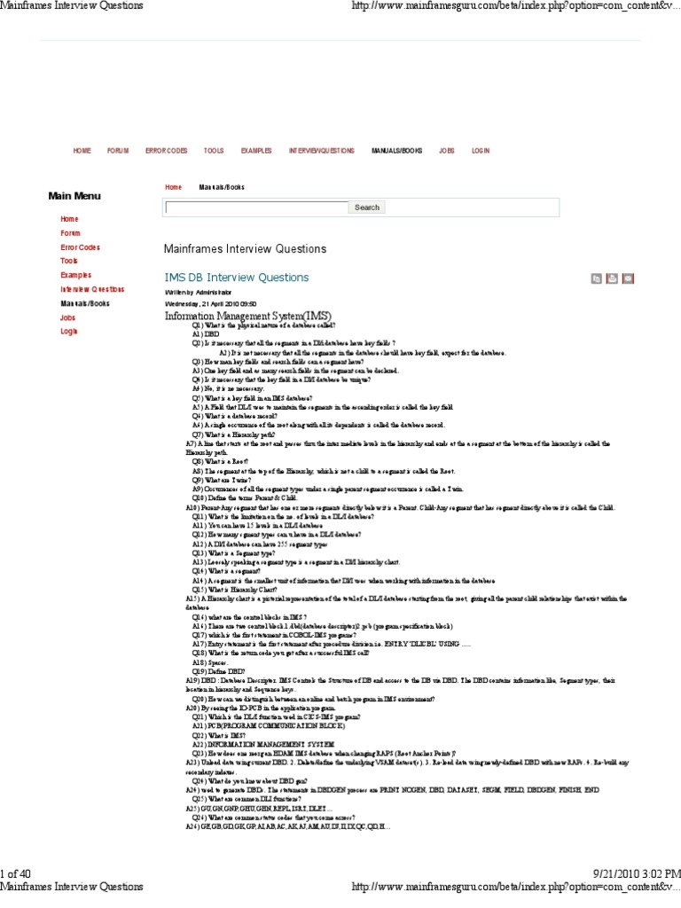Mainframes Interview Questions | PDF | Database Index | Relational Database