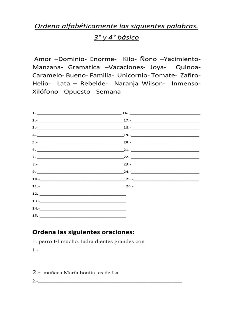 Ejercicios de Orden Alfabético para Niños | PDF | Ocio | Deportes