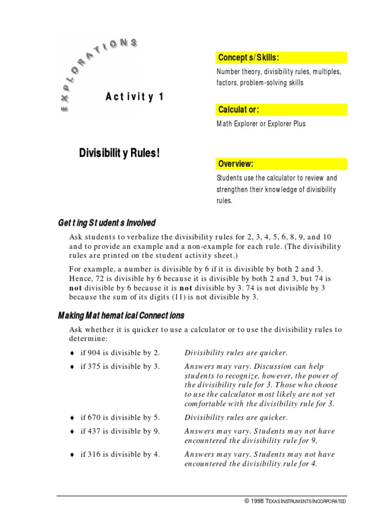 Divisibility Rules PDF | PDF | Calculator | Educational Psychology
