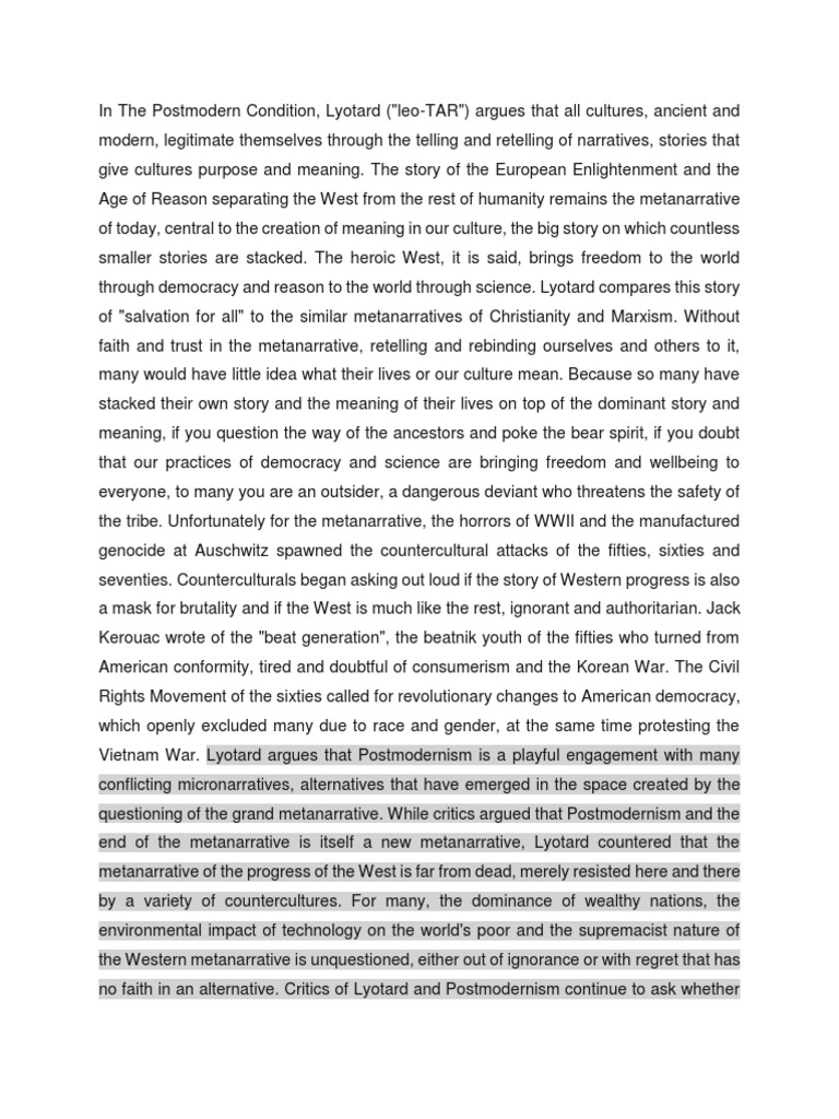 In The Postmodern Condition | PDF | Postmodernism | Jean François Lyotard
