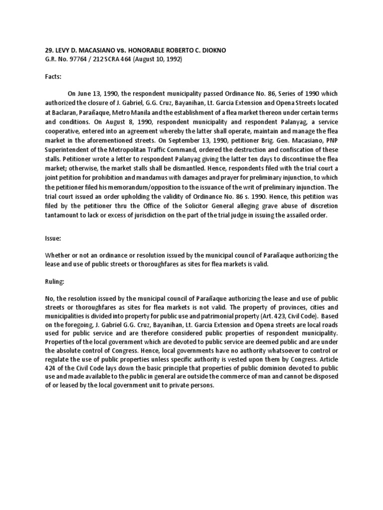 Levy D. Macasiano vs. Honorable Roberto C. Diokno | PDF | Mandamus ...