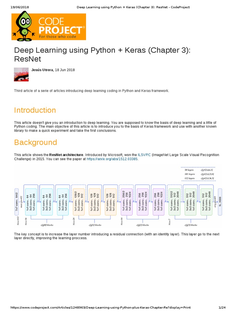Deep Learning Using Python Keras Chapter 3 Resnet Codeproject Pdf Deep Learning