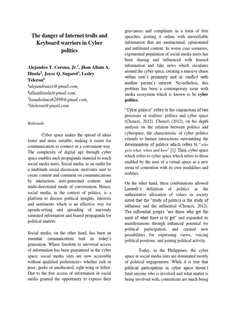 Internet Trolls in Cyber Politics | PDF | Internet Troll | Social Media