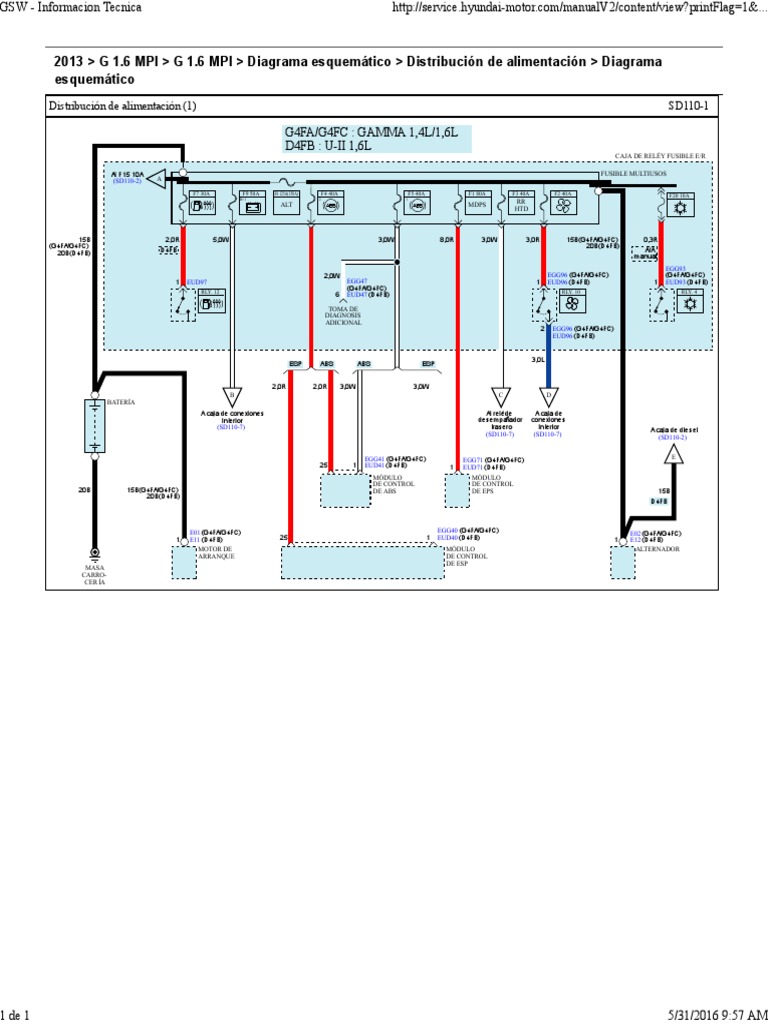 Diagrama eléctrico Hyundai Accent 2013 | PDF | Vehículo de motor | Coche