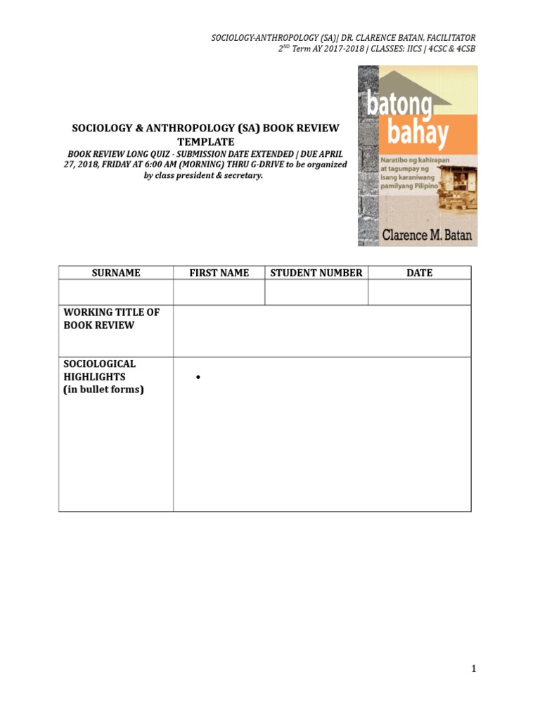 Sa Iics Book Review Template For 4csc4csb | PDF