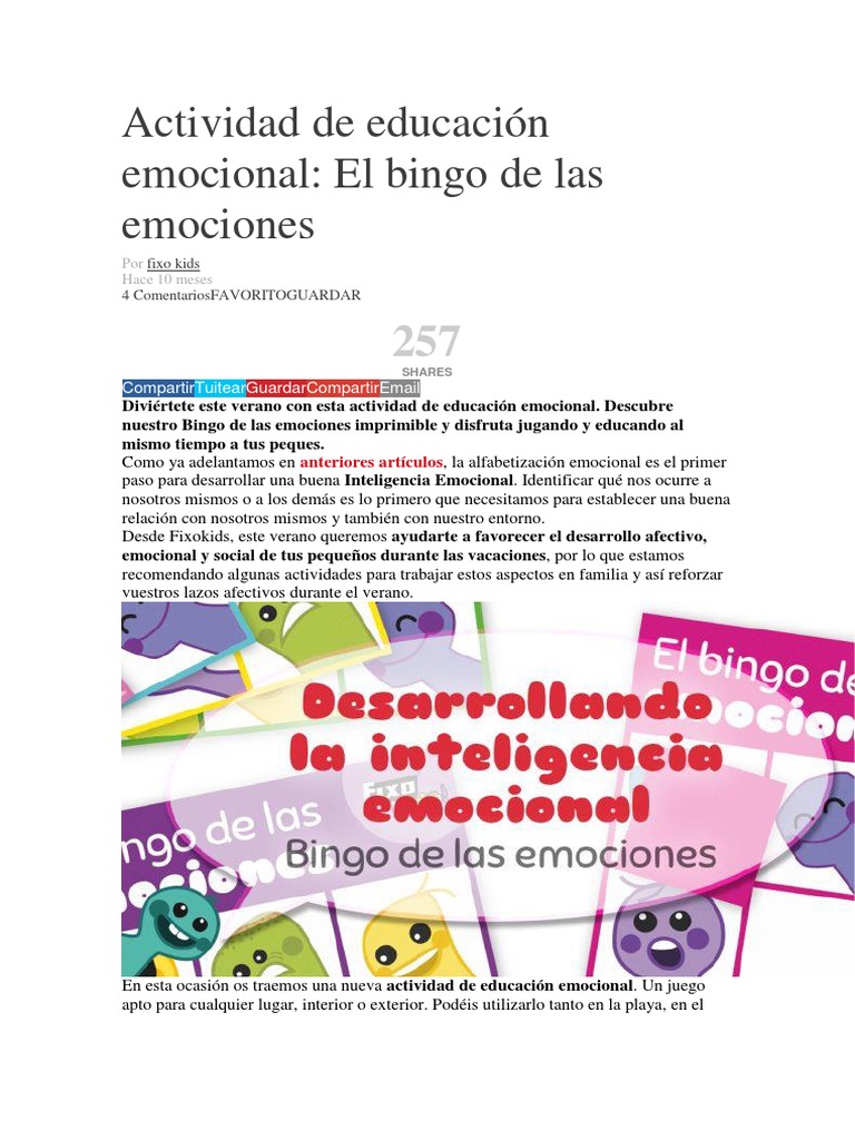 El Bingo de Las Emociones - Niños | Las emociones | Autosuperación ...