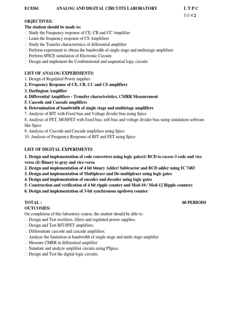 Ec8361 Adc Lab Syllabus | PDF | Field Effect Transistor | Electronic ...