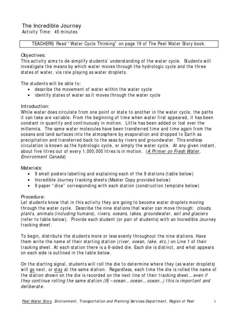 The Incredible Journey: Objectives | PDF | Water Cycle | Hydrology